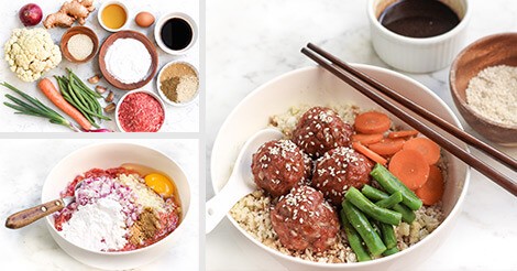 Teriyaki Meatball Bowl with Cauliflower Rice and Veggies
